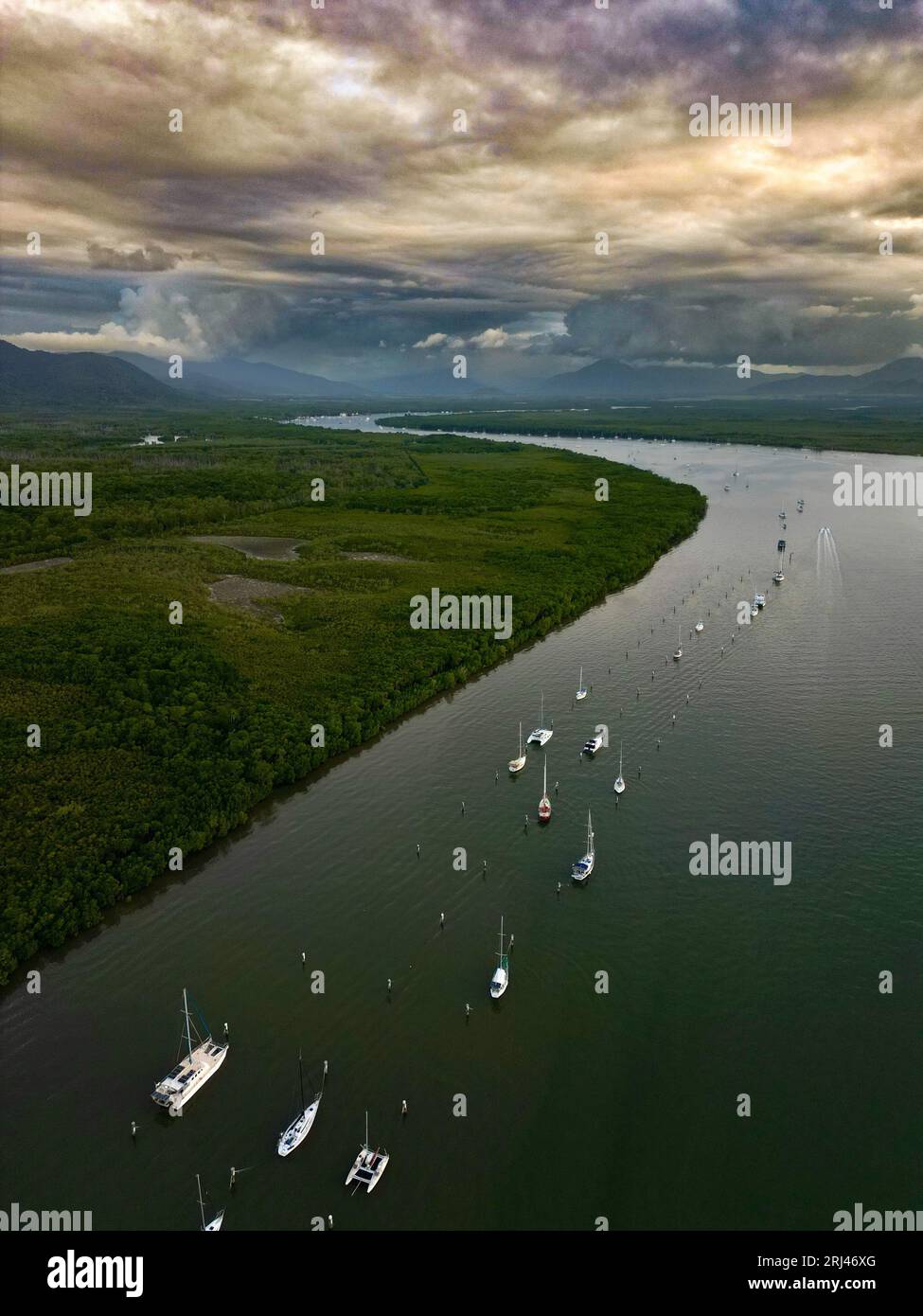 An aerial view of a picturesque maritime landscape with sailboats in a ...