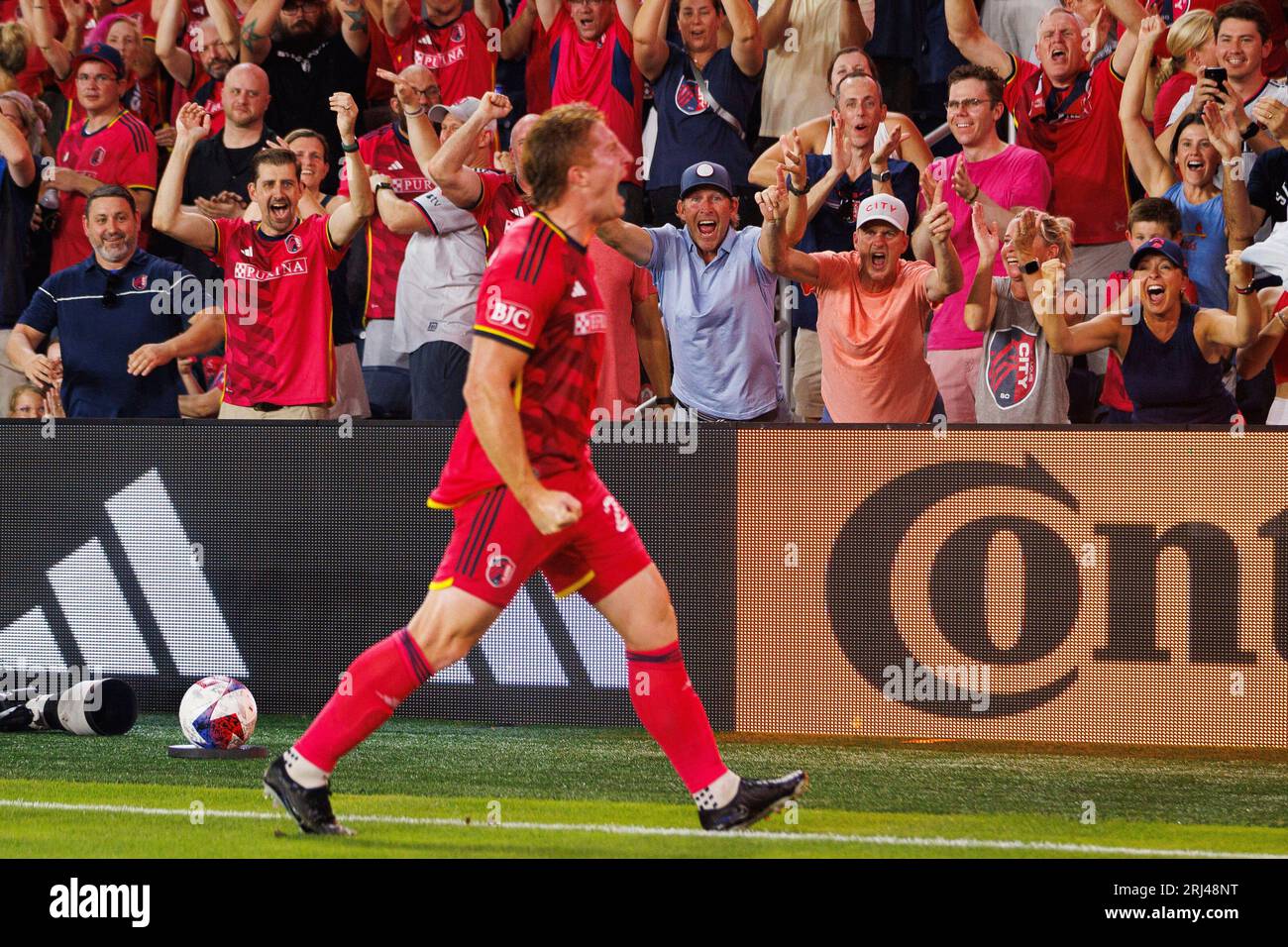 Fans celebrate after a goal by St. Louis City SC defender Tim Parker ...