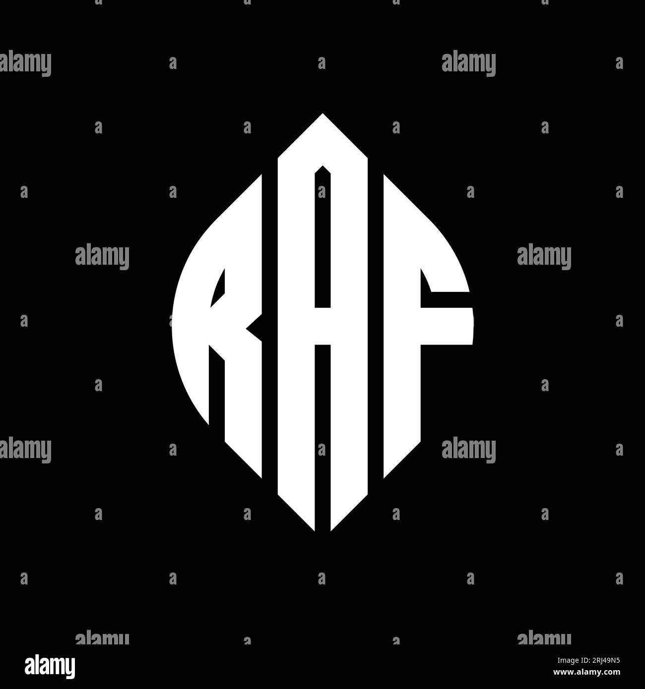 RAF circle letter logo design with circle and ellipse shape. RAF ...