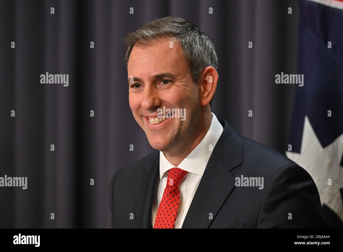 Canberra, Australia. 21st Aug, 2023. Treasurer Jim Chalmers at a press ...