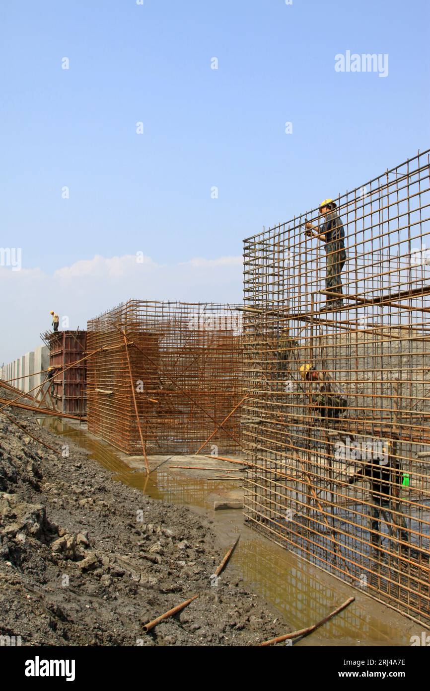 Sea water retaining engineering construction site, northern china Stock ...