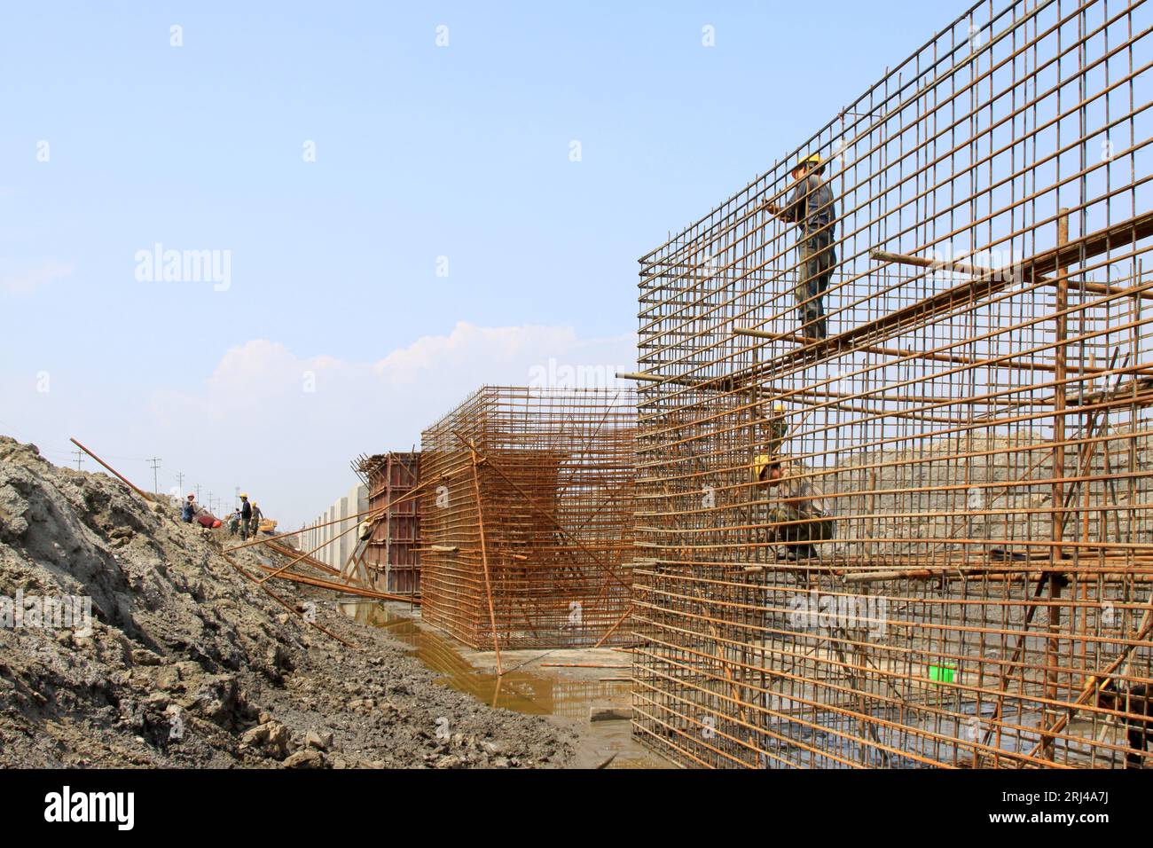 Sea water retaining engineering construction site, northern china Stock ...
