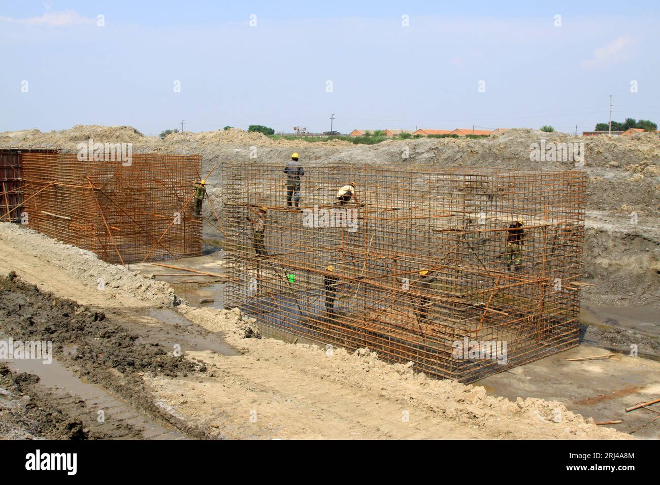 Sea water retaining engineering construction site, northern china Stock ...