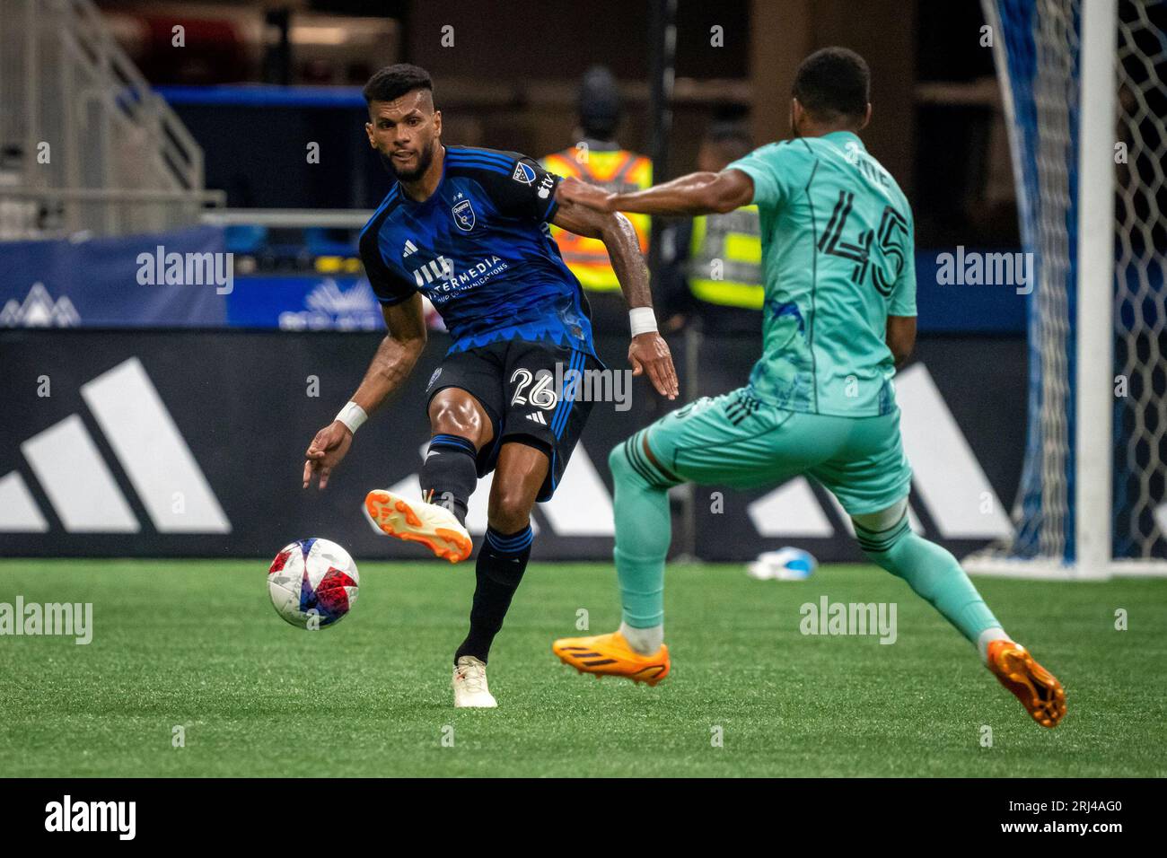San Jose Earthquakes' Rodrigues (26) kicks the ball past Vancouver ...