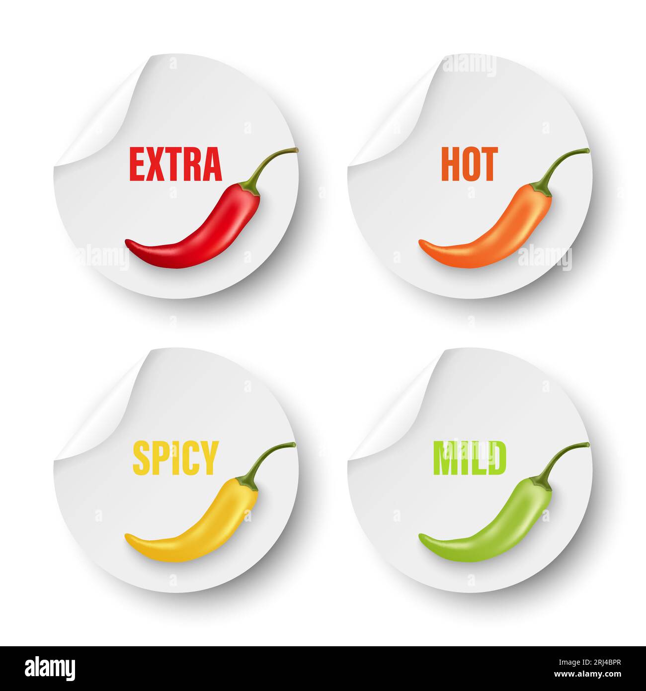 Realistic Vector Round Stickers with Spicy Chili Pepper Levels. Red ...