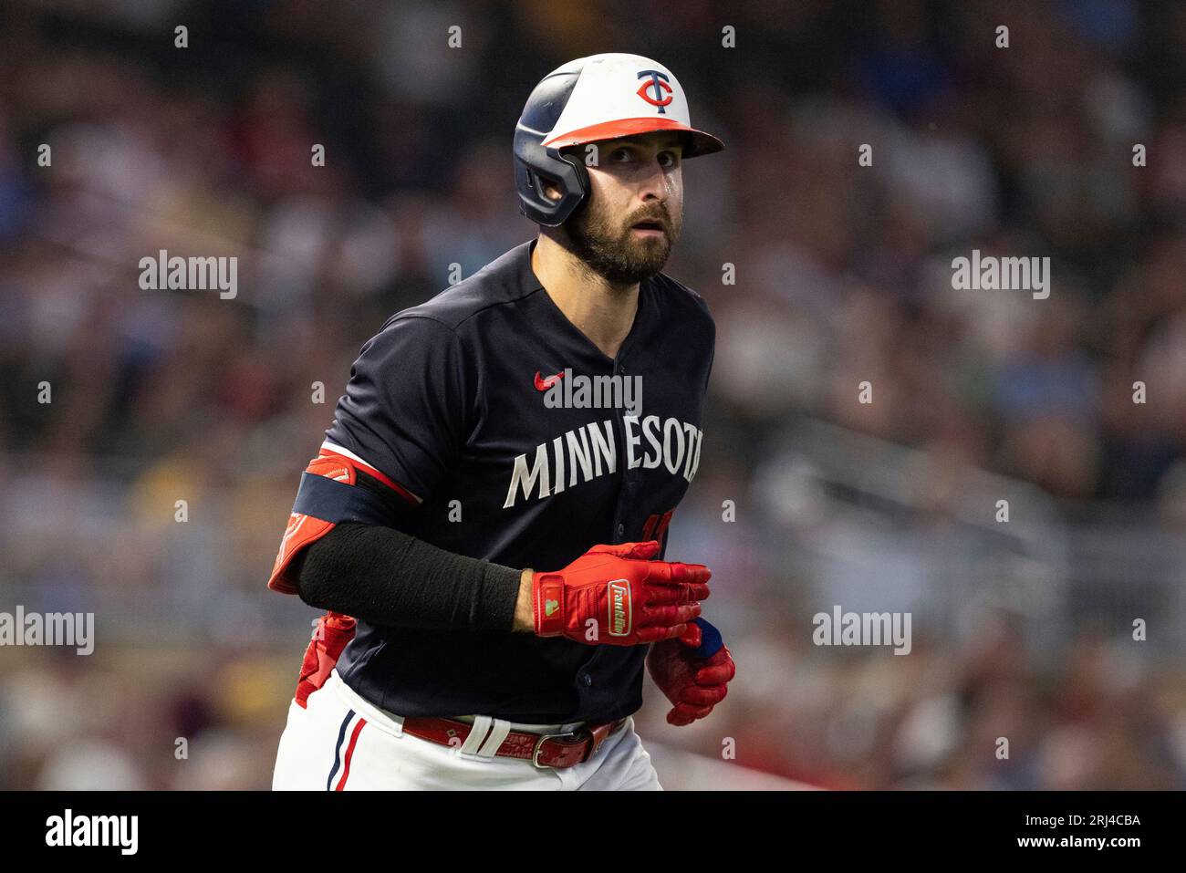 Minnesota Twins' Joey Gallo jogs to first base after being walked by ...