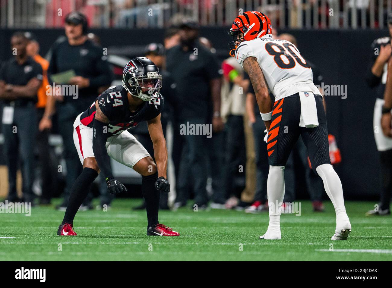 Atlanta Falcons cornerback A.J. Terrell (24) lines up against ...