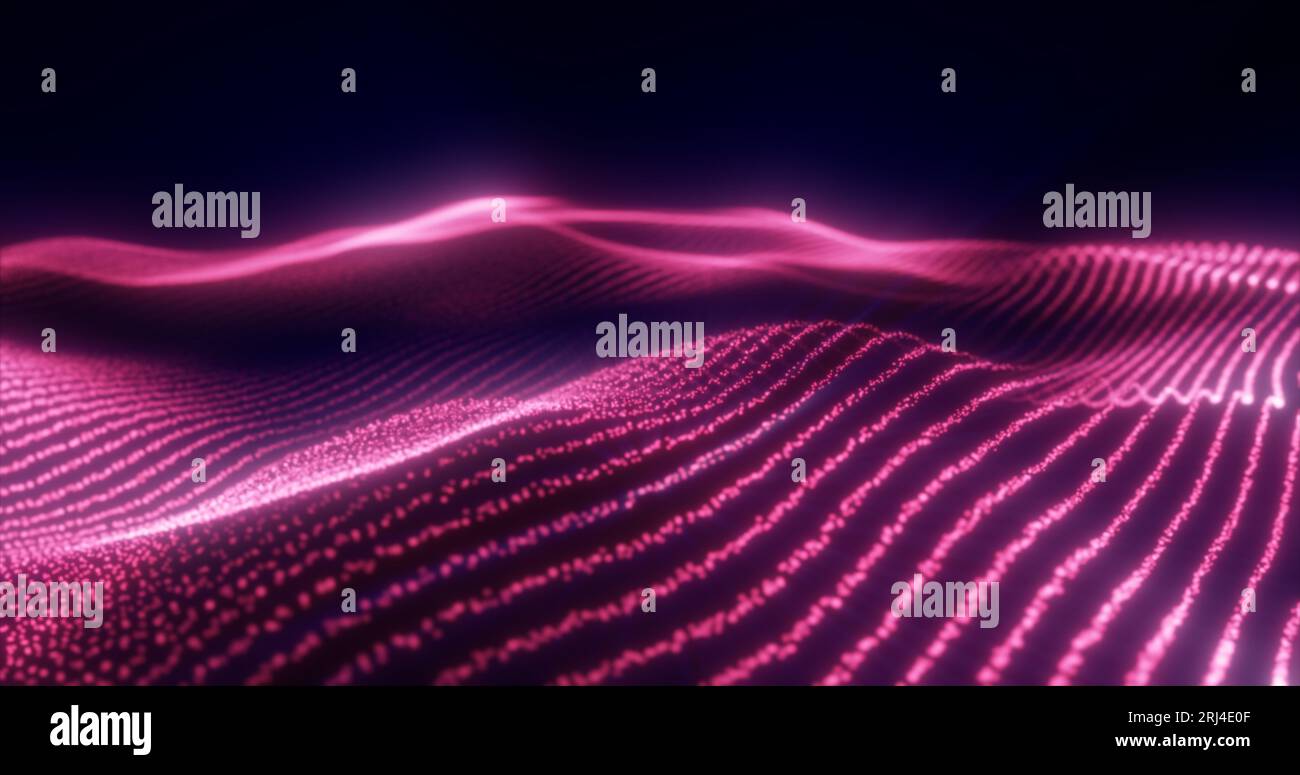 Abstract pink energy magic waves from glowing particles and lines ...