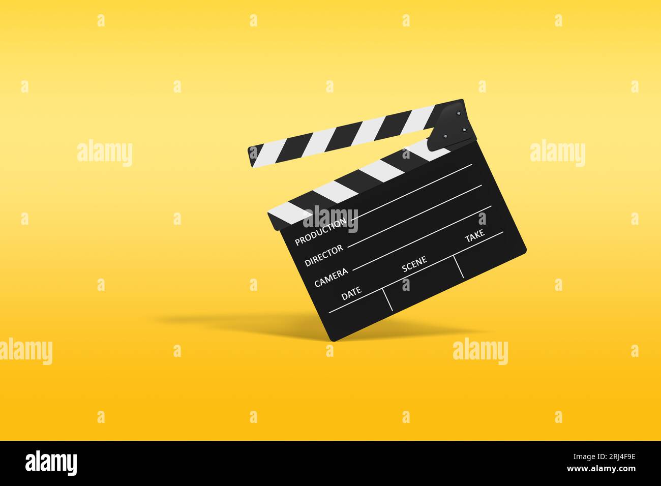 Film slate, movie clapper board on yellow background with shadow and ...
