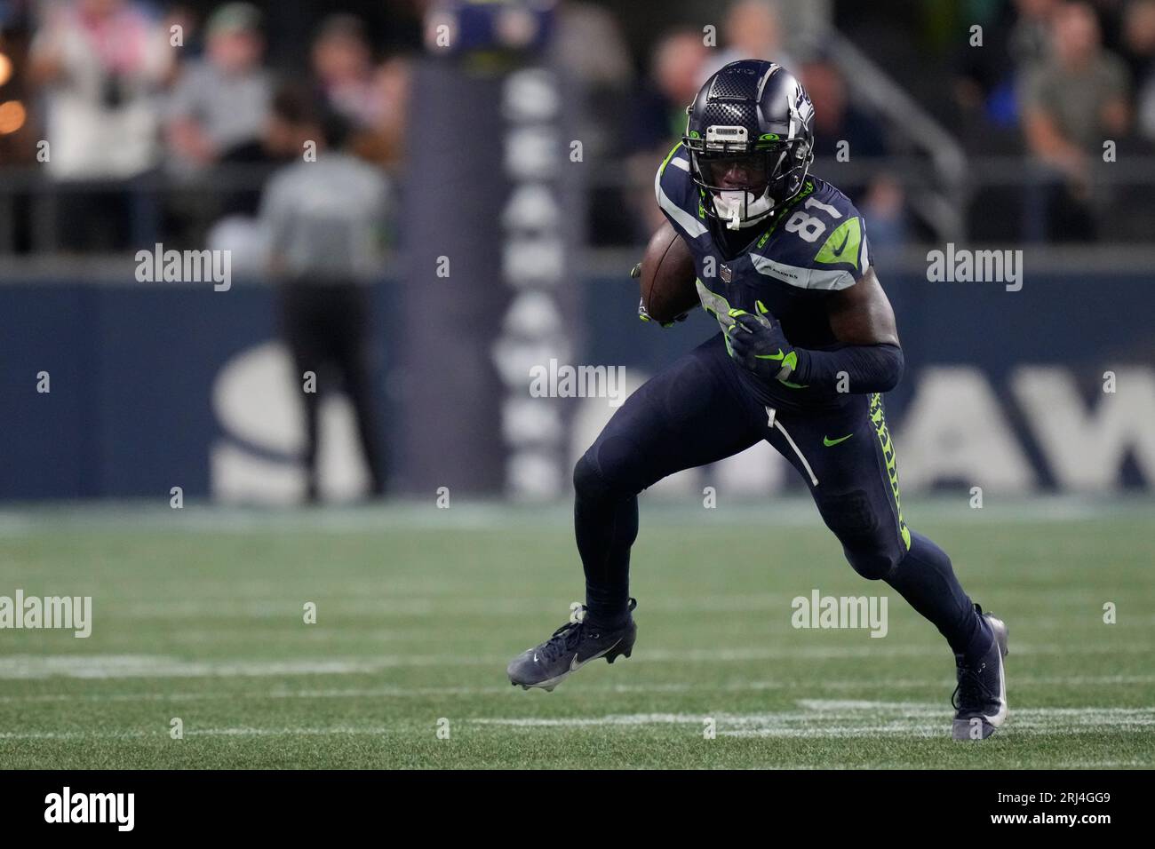 Seattle Seahawks wide receiver Tyjon Lindsey (81) runs with the ...