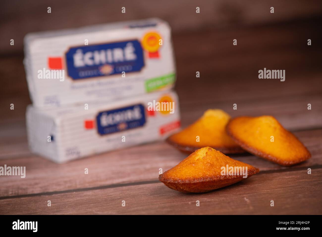 Delicious madeleine cake with Traditional wrapped butter sticks, Echire ...