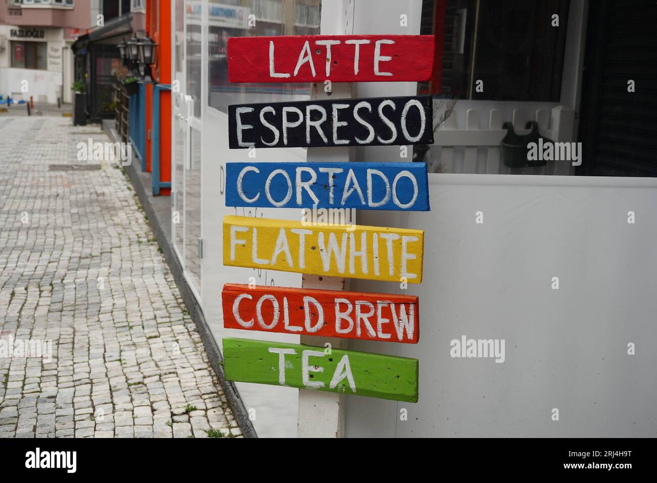 Cafe menu sign of different coffees selection Stock Photo - Alamy