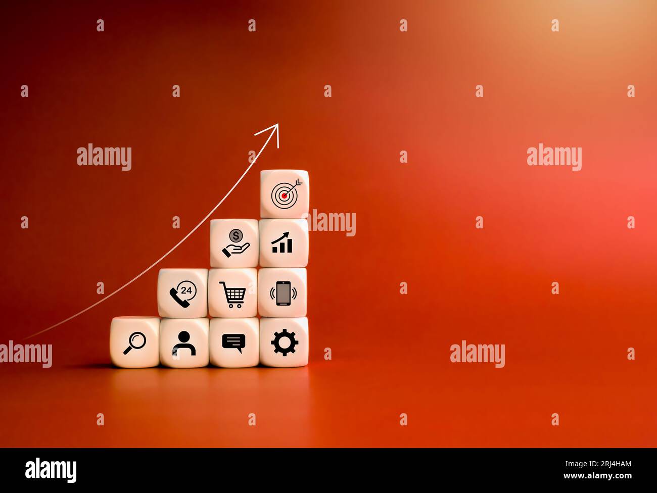 Arrow rise up on white blocks with business goal strategy, action plan ...