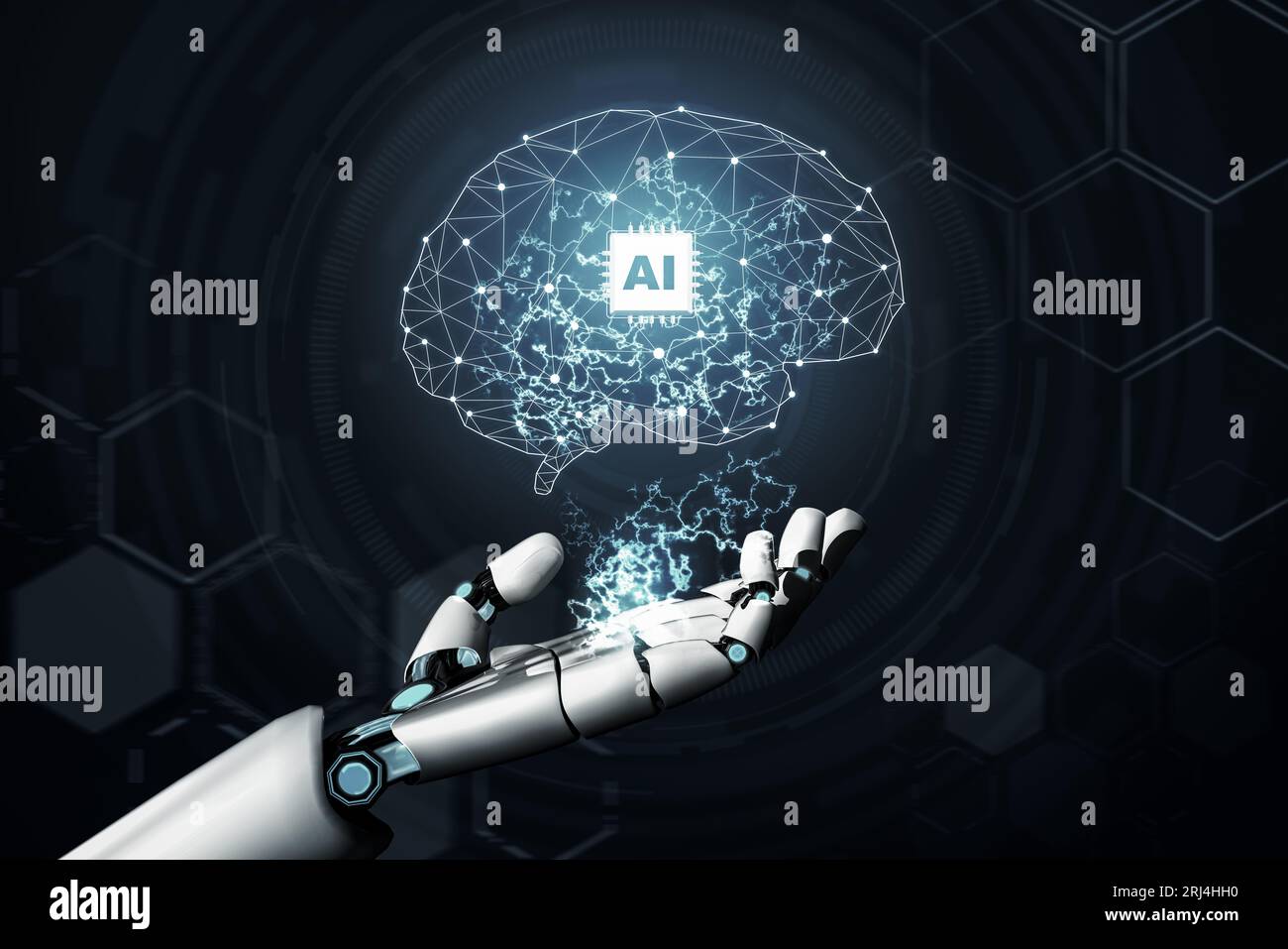 3D Rendering Futuristic robot technology development, artificial intelligence AI, and machine ...