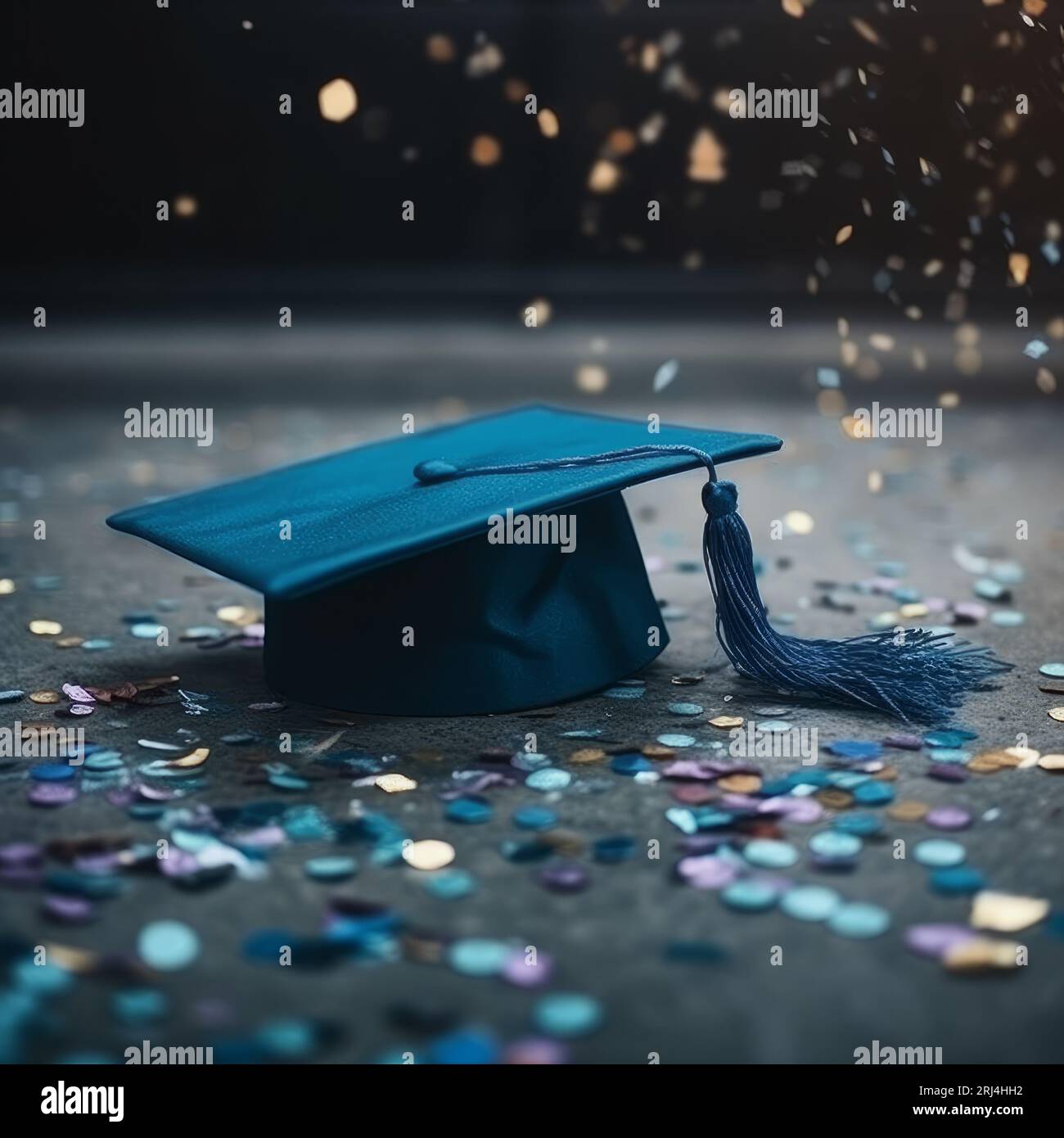 A blue graduation cap with confetti. Graduation, academic achievement ...