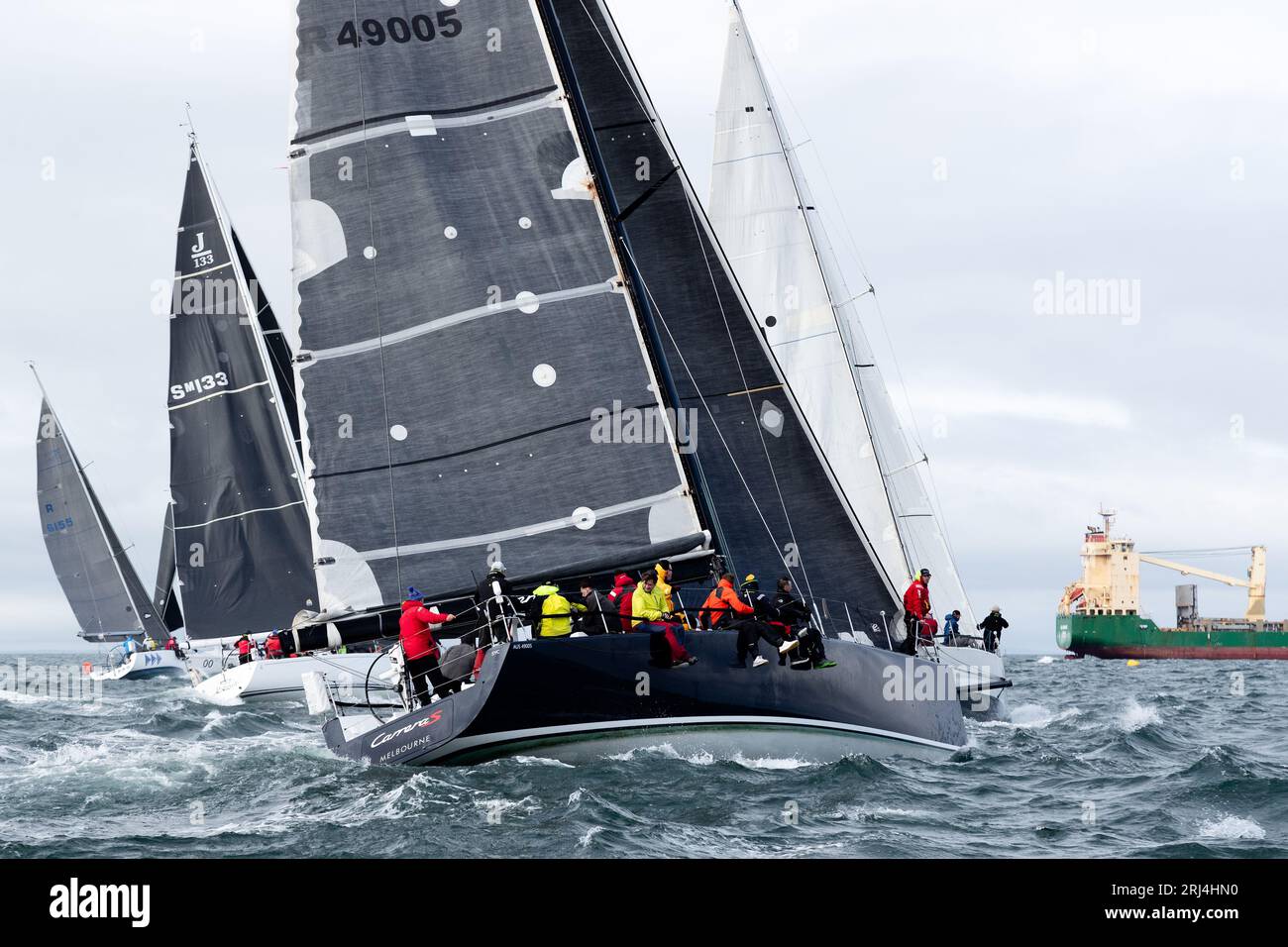 Large fixed keel yachts are seen racing during the 2023 Ocean Racing ...