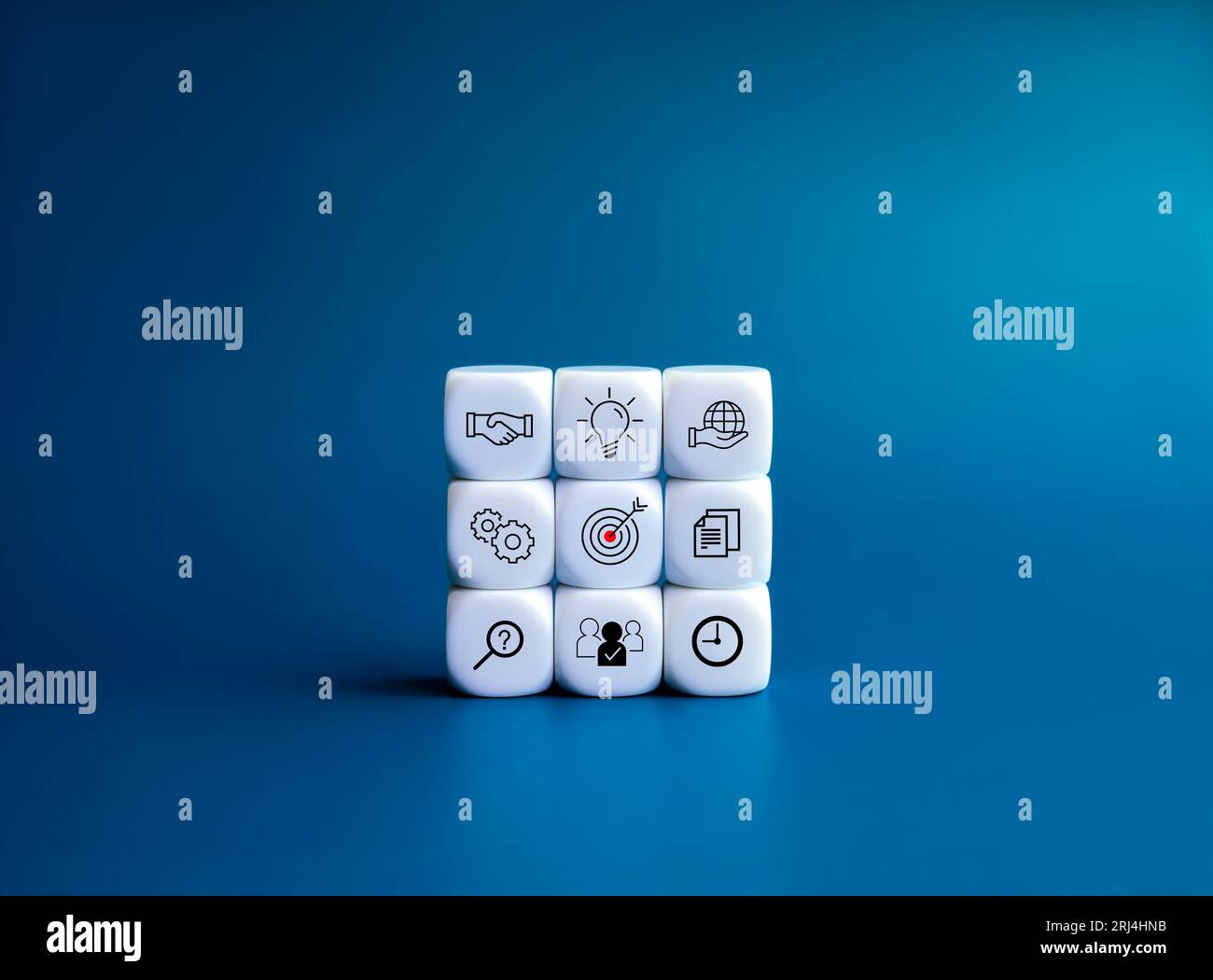 Business strategy icons and management symbols elements on white cube ...