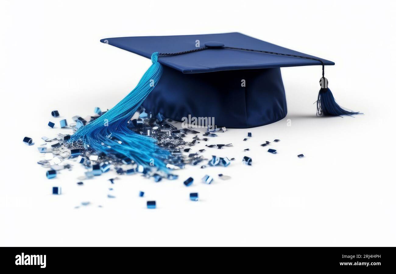 A blue graduation cap with confetti. Graduation, academic achievement ...