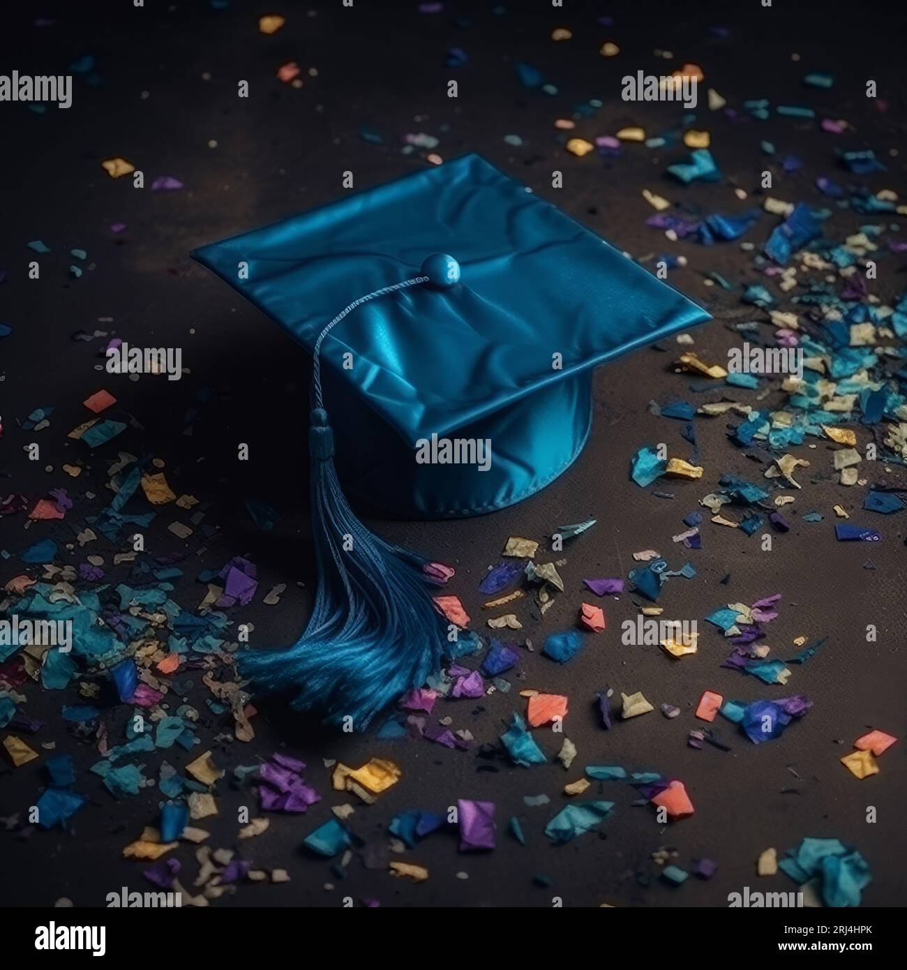 A blue graduation cap with confetti. Graduation, academic achievement ...