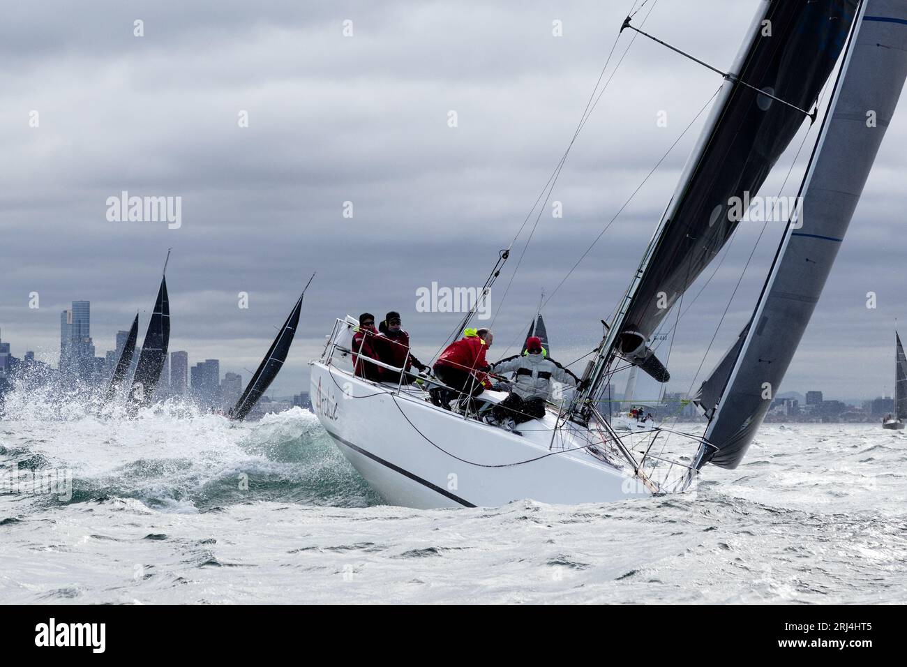 Large fixed keel yachts are seen racing during the 2023 Ocean Racing ...