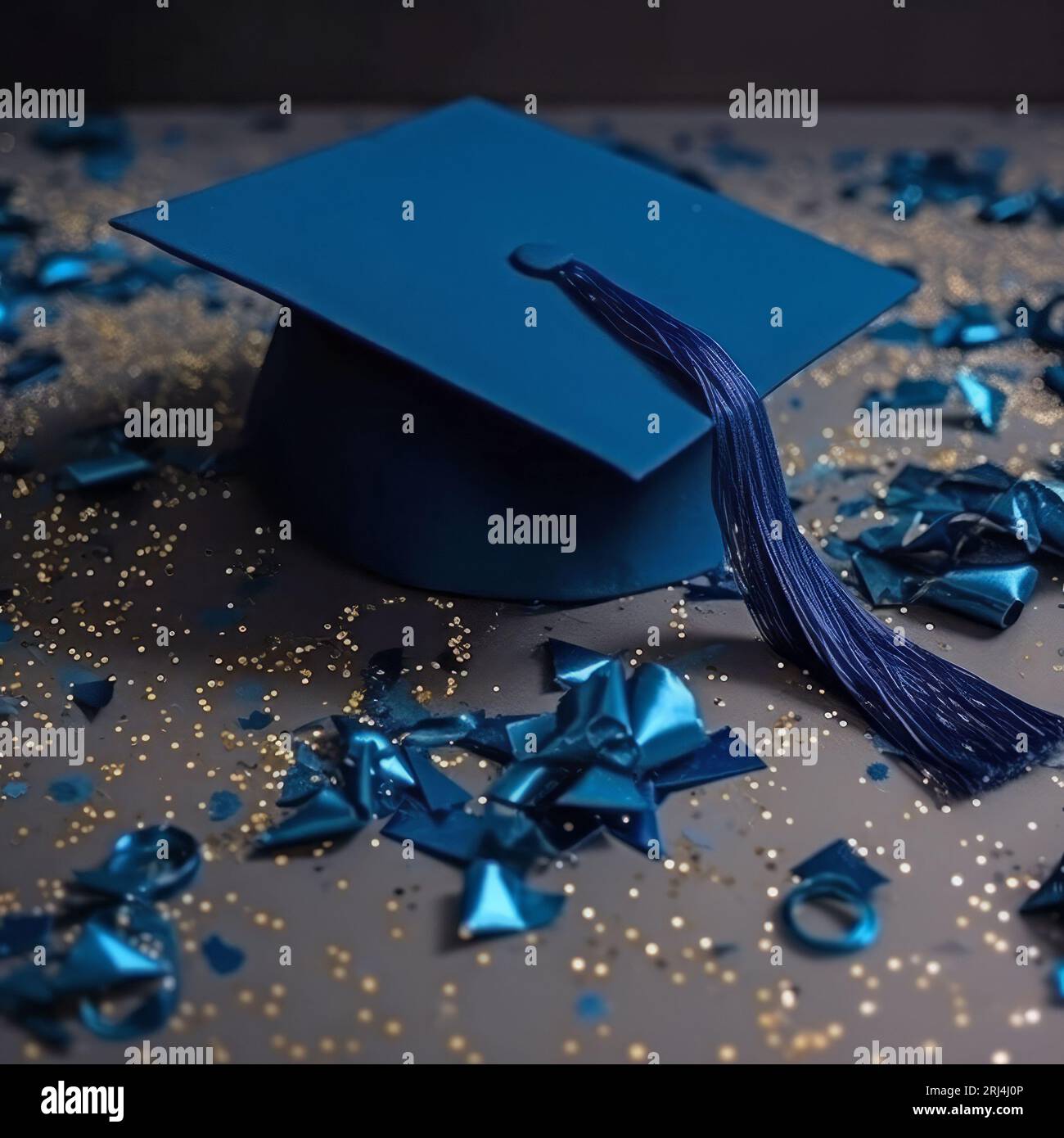 A blue graduation cap with confetti. Graduation, academic achievement ...