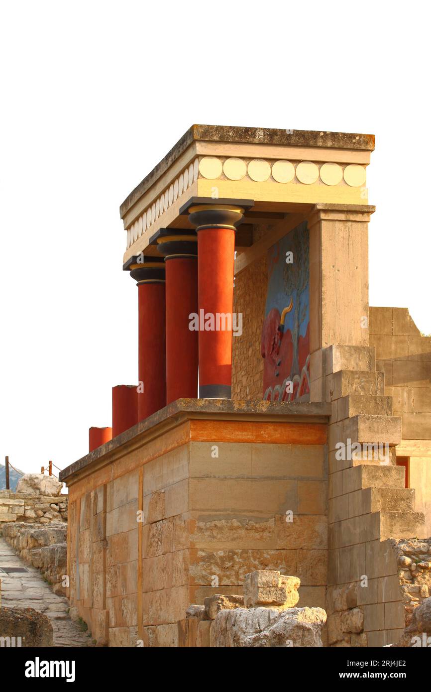 Knossos palace archaeological site Crete Greece isolated on white ...