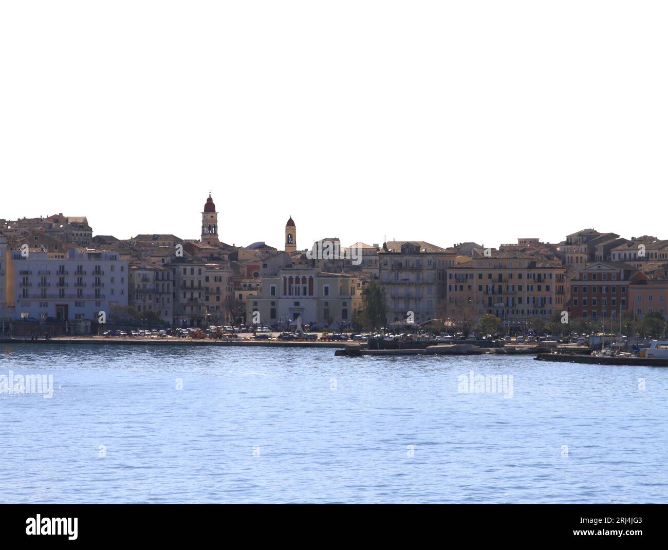 Greece Corfu island cityscape from the sea isolated on white ...