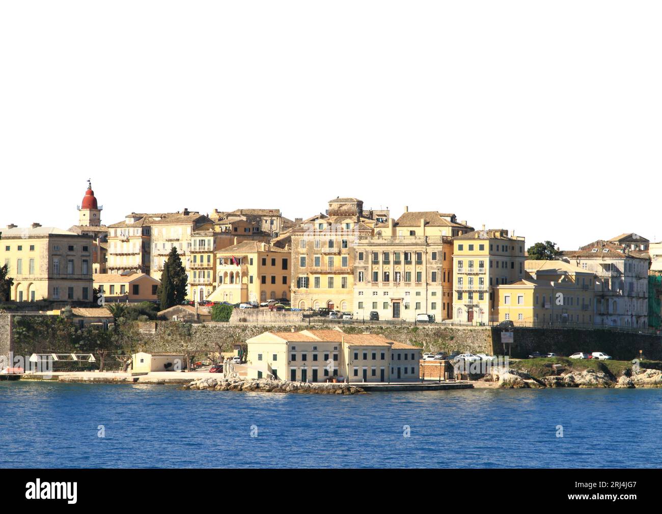 Greece Corfu island cityscape from the sea isolated on white ...
