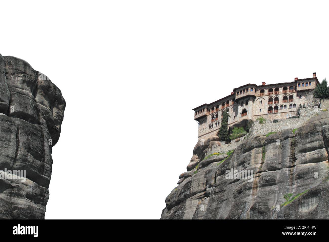 Greece Meteora moaastery on rocks isolated on white transparent ...