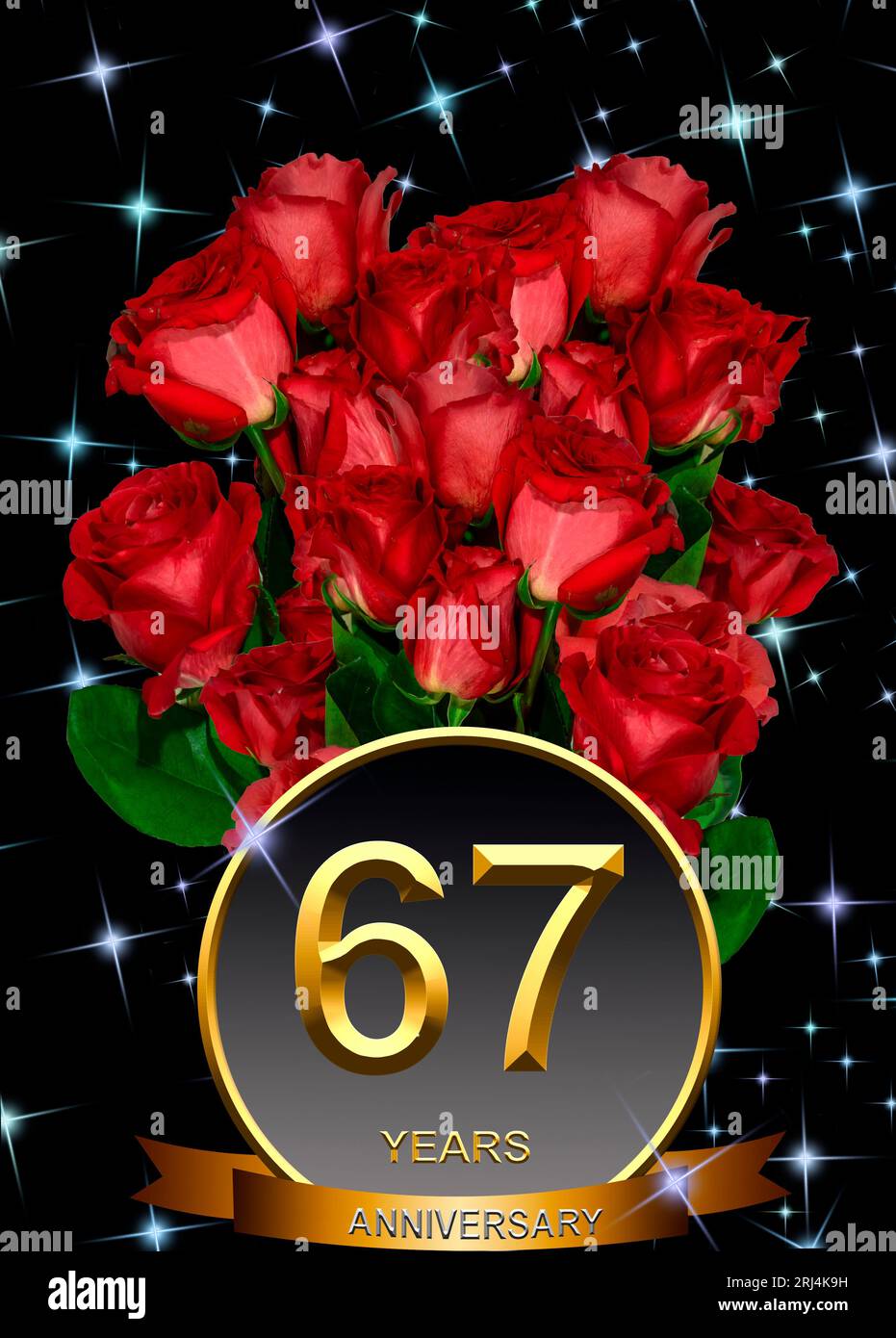 3d illustration, 67 anniversary. golden numbers on a festive background ...