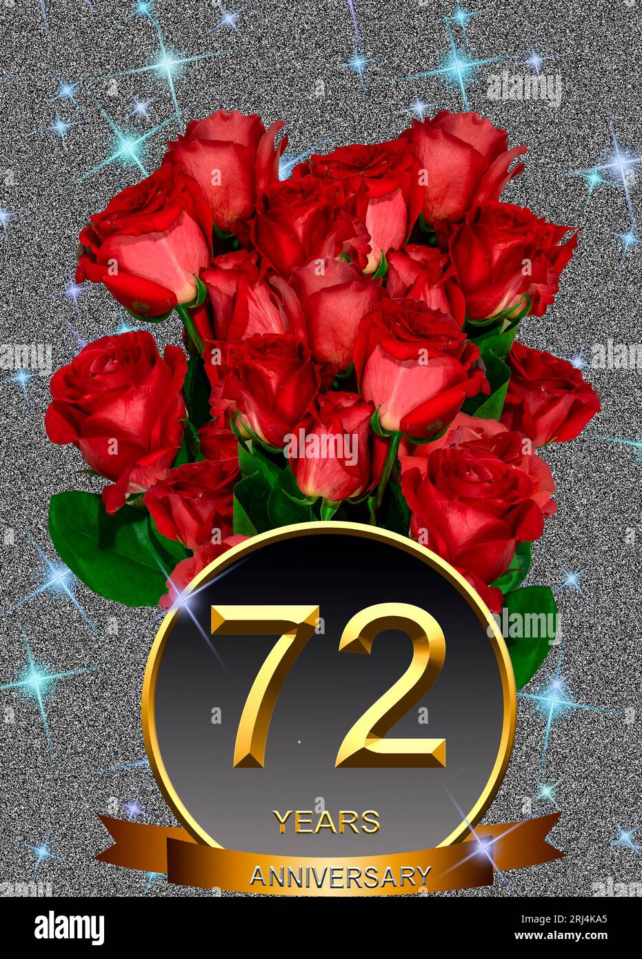 3d illustration, 72 anniversary. golden numbers on a festive background ...