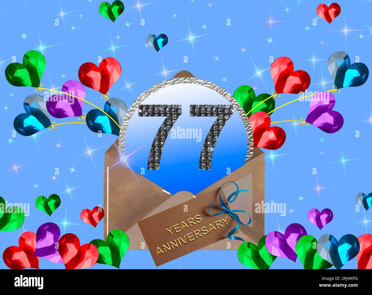 3d illustration, 77 anniversary. golden numbers on a festive background ...