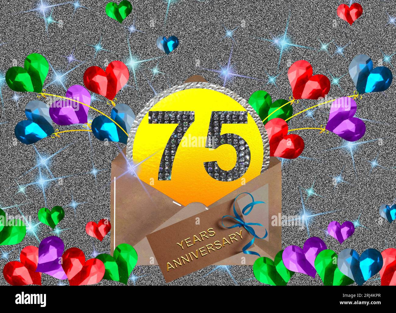 3d illustration, 75 anniversary. golden numbers on a festive background ...