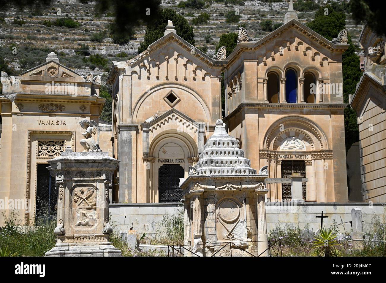 Baroque style memorial mausoleums in Cimetero Monumentale di Scicli in ...