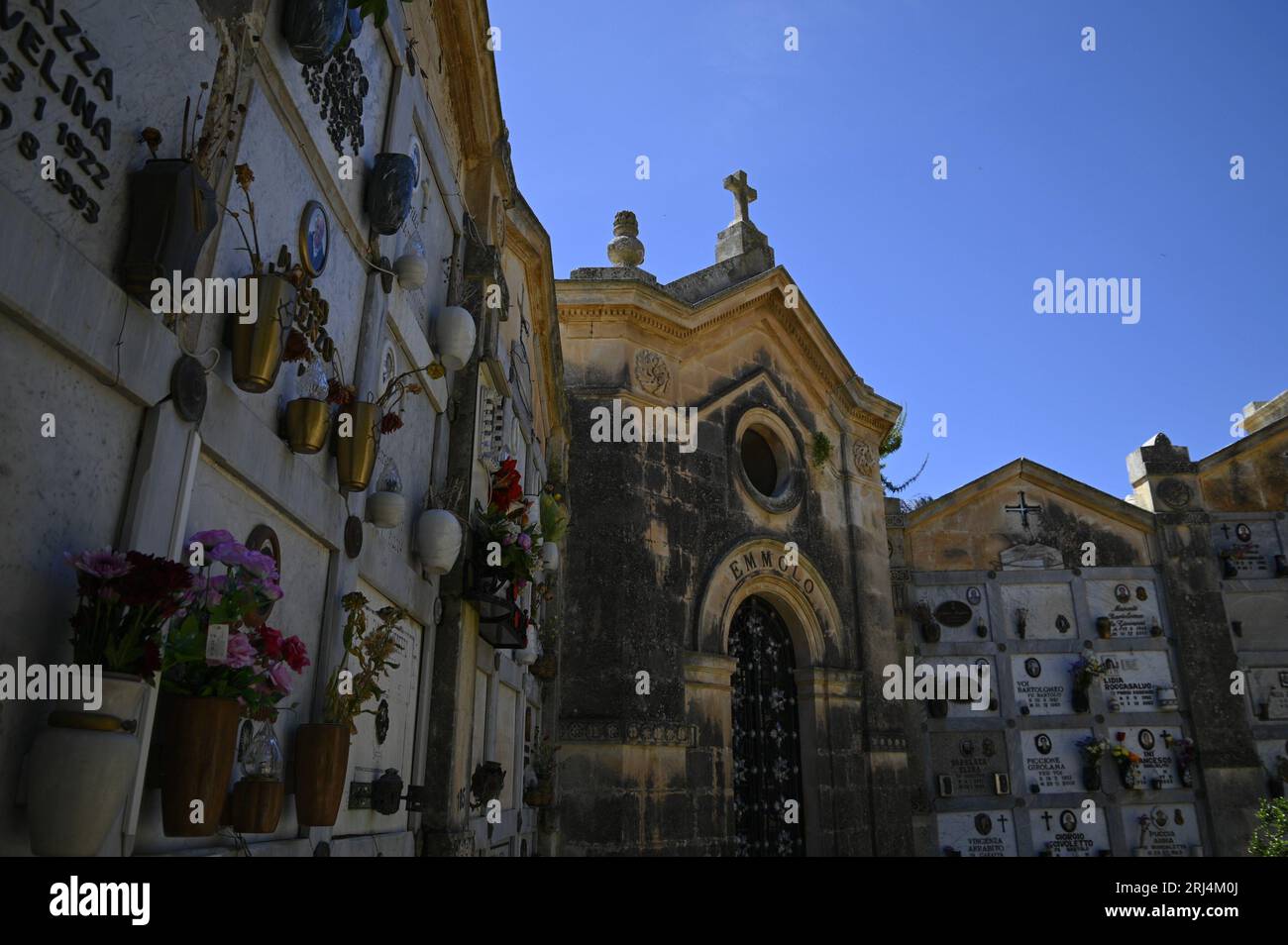 Baroque style memorial mausoleums in Cimetero Monumentale di Scicli in ...