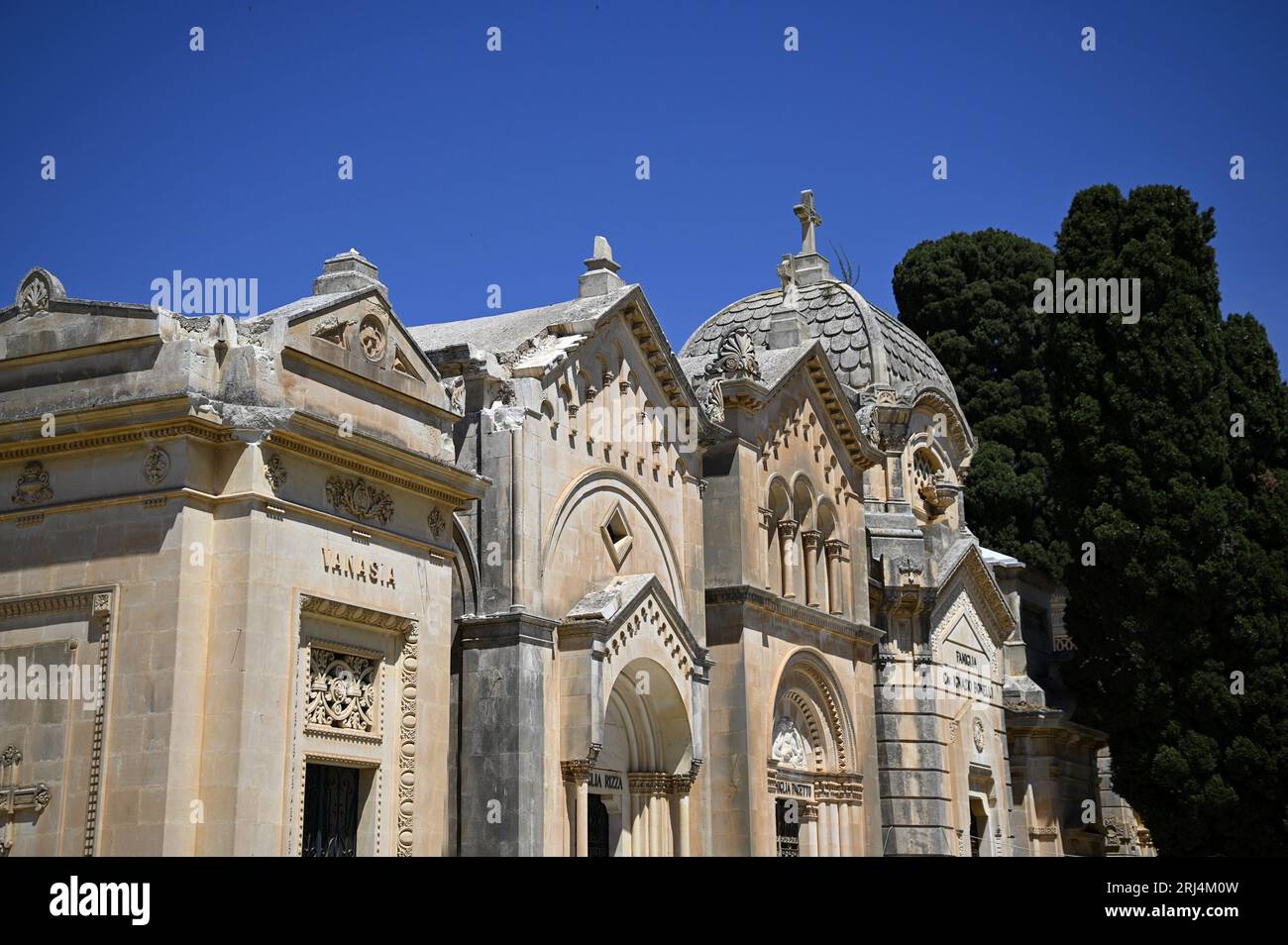 Baroque style memorial mausoleums in Cimetero Monumentale di Scicli in ...