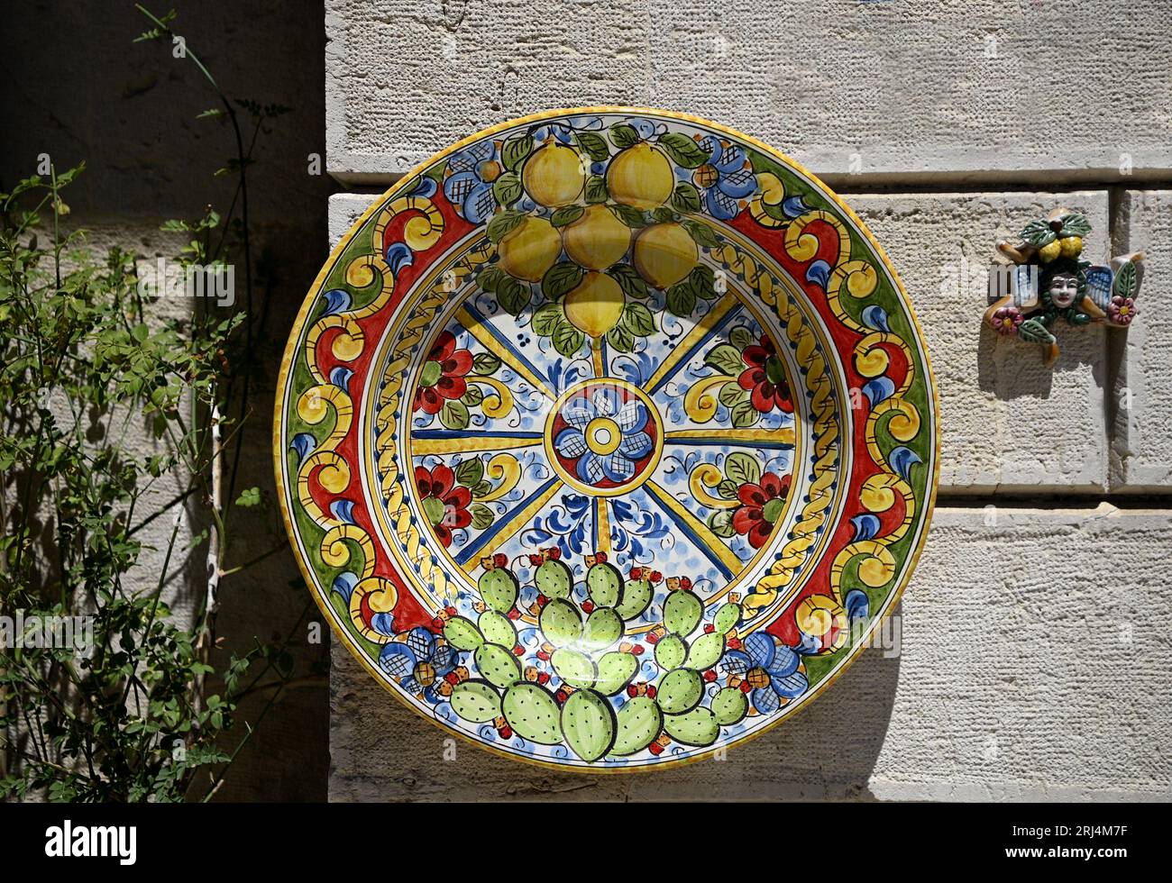 Traditional handmade Majolica ceramic plate with typical Sicilian ...
