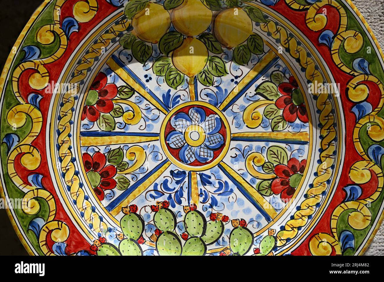 Traditional handmade Majolica ceramic plate with typical Sicilian ...