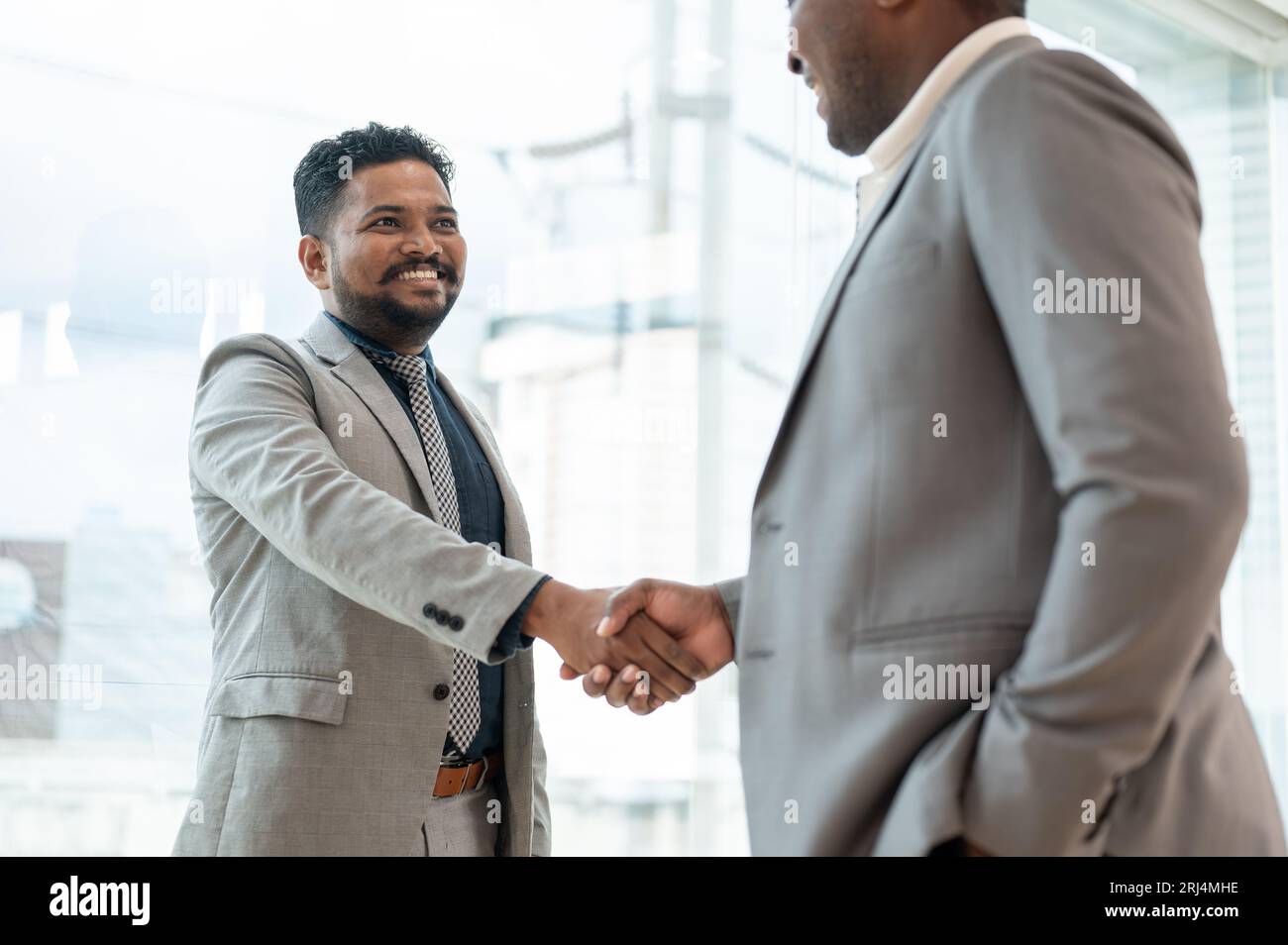 A professional and smiling Indian-Asian businessman shakes hands with ...