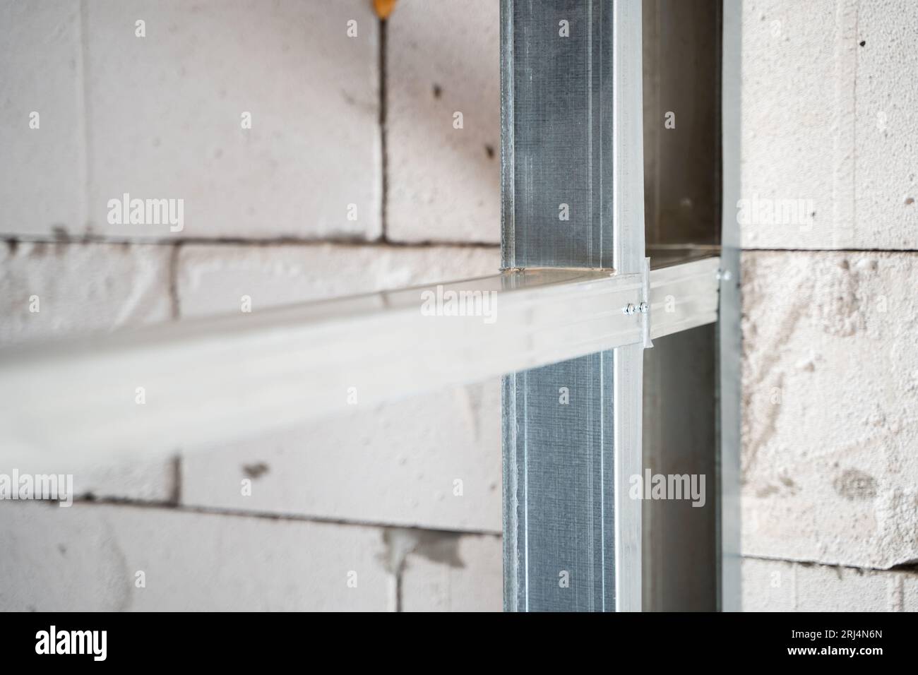 Close-up of a metal profile frame for a wall. Room divider under ...