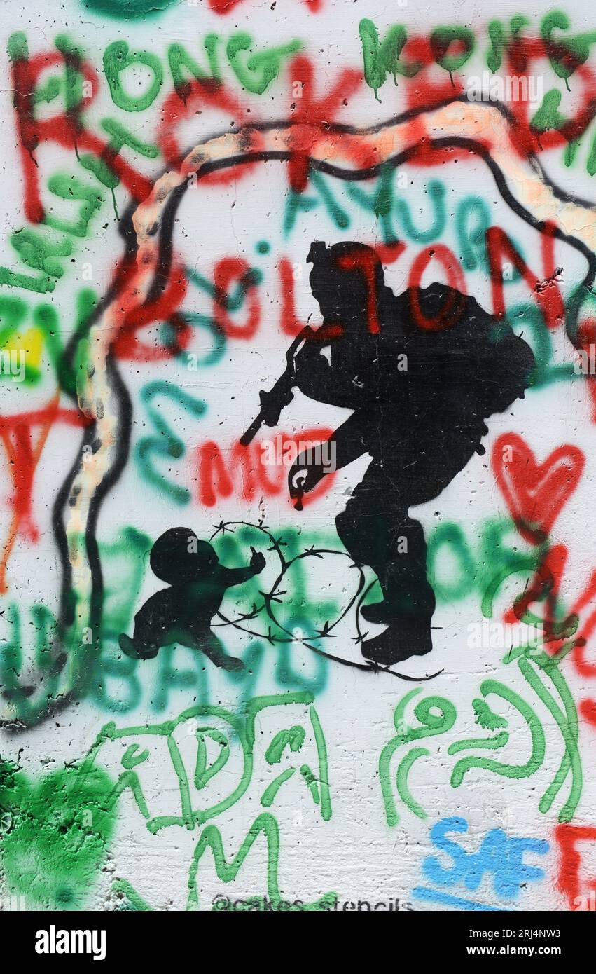 Murals on the Israeli security barrier in Bethlehem, Palestine Stock ...