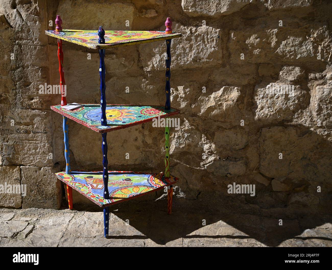 Sicilian triangular wooden shelf rack with hand painted Majolica motif ...