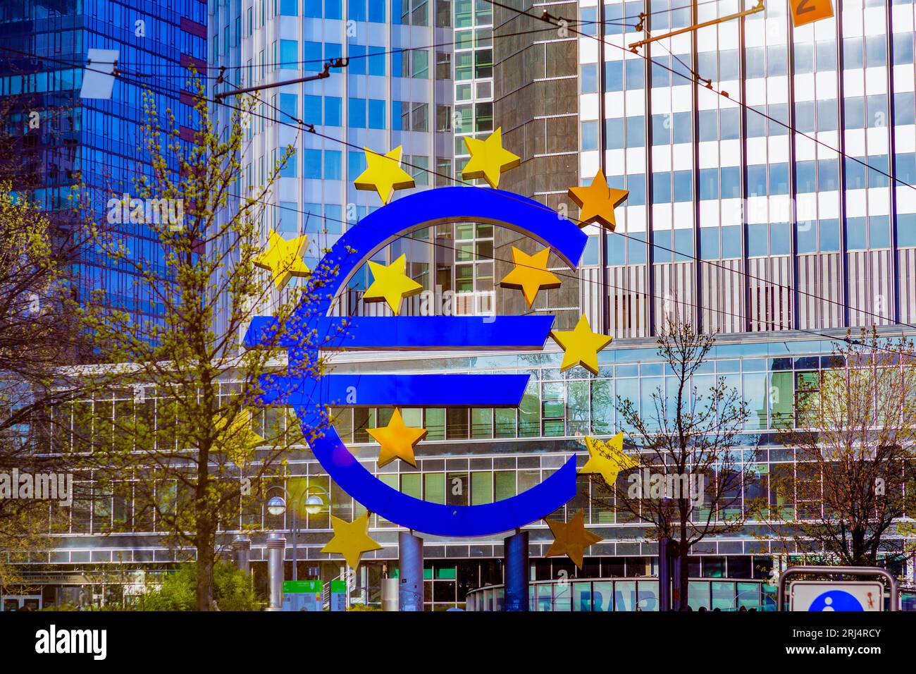 Frankfurt, Germany - May 30, 2014: euro symbol at former european ...