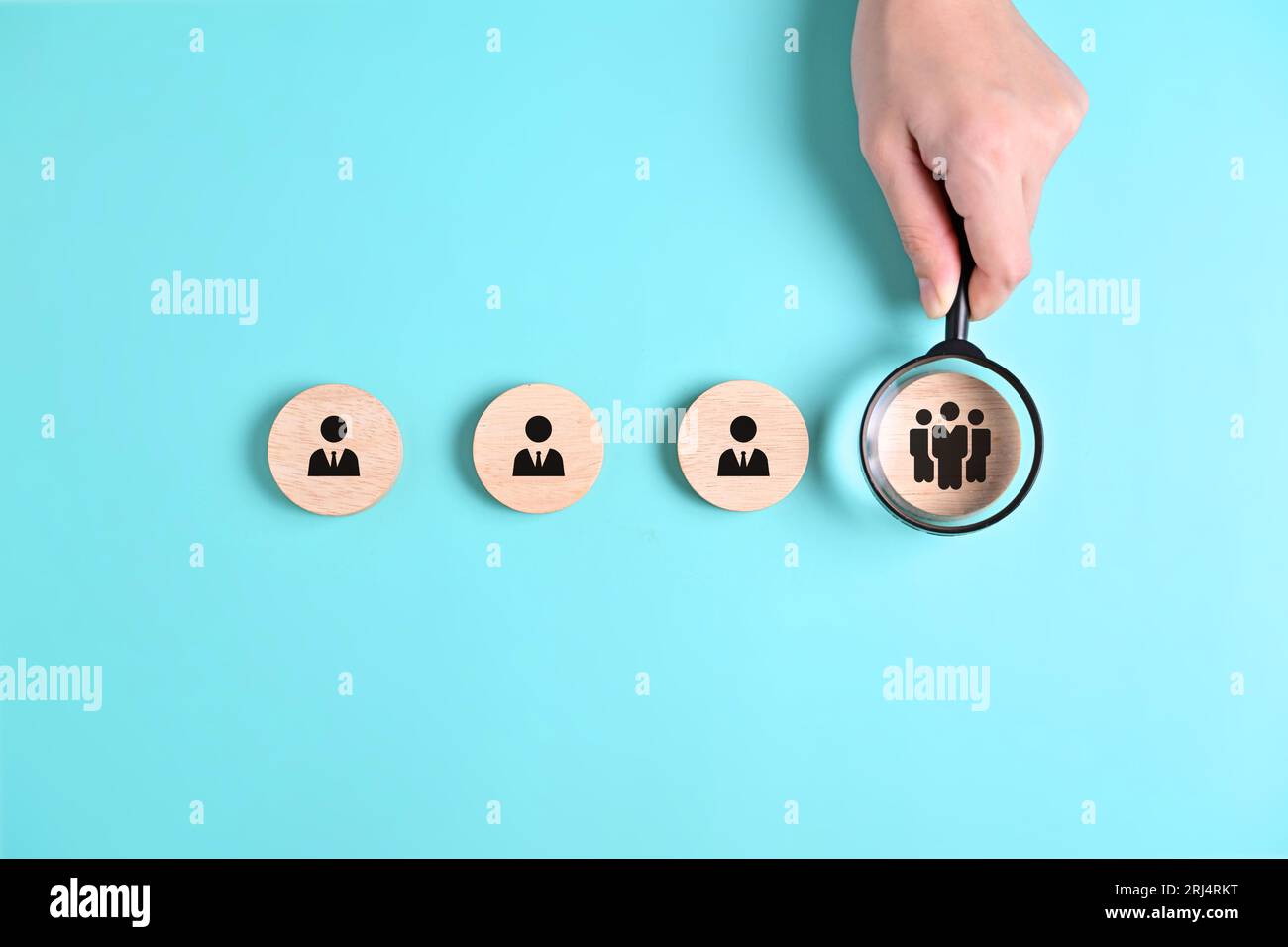 Wooden block with teamwork employees business icons, People with smart ...