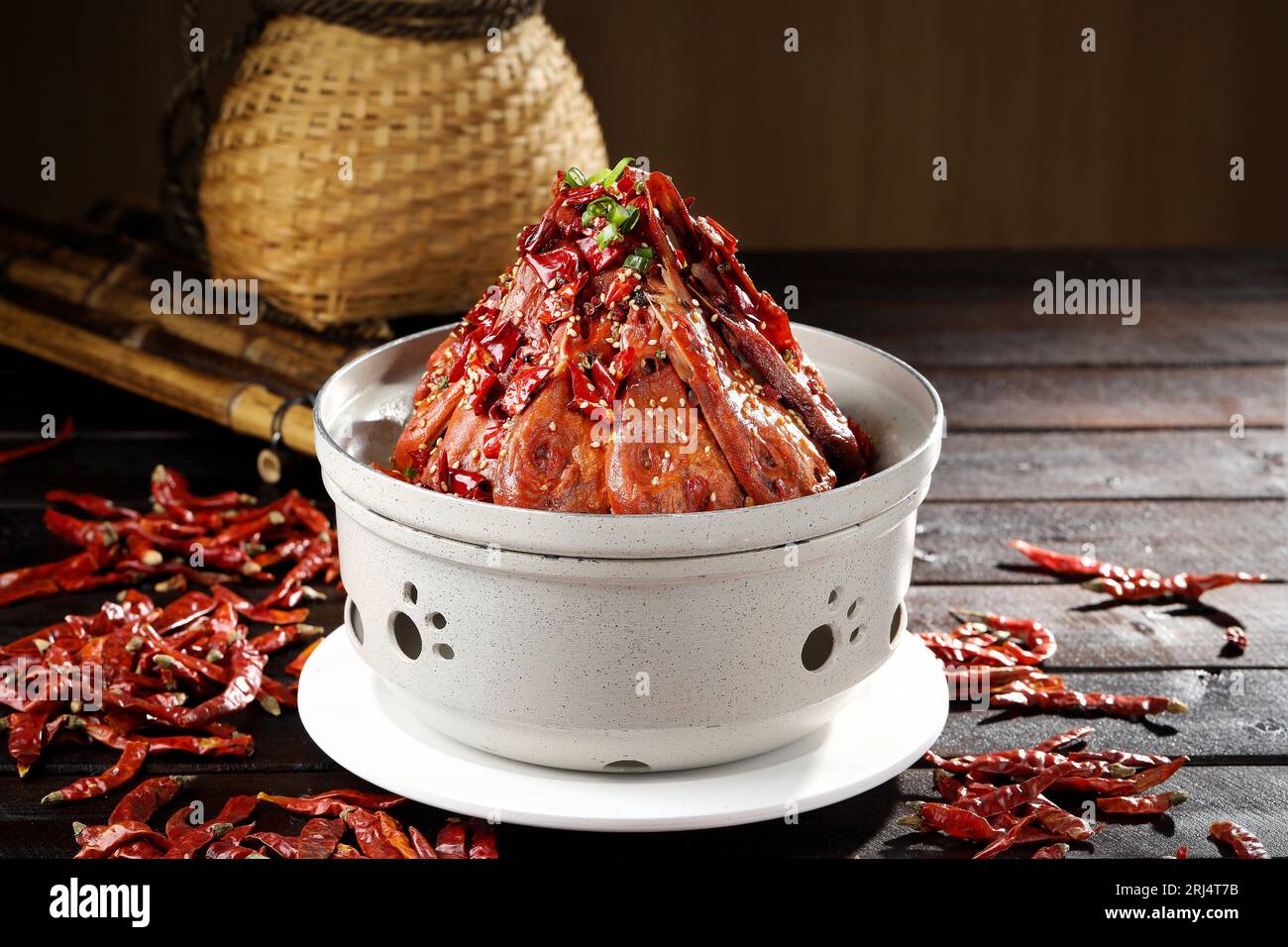 Chinese traditional cuisine: Griddle Cooked spicy duck head Stock Photo ...