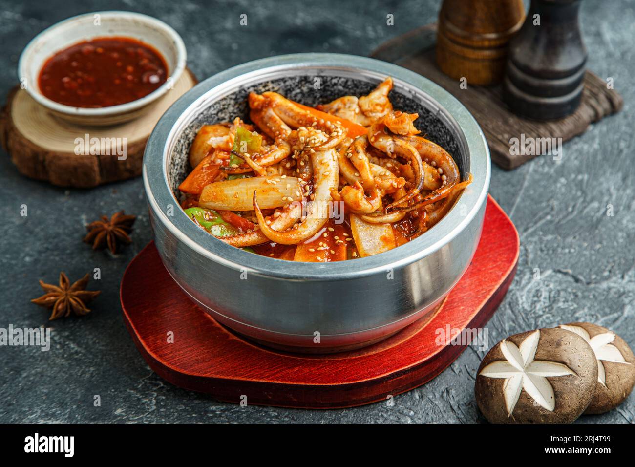 Ojing-O-Bokeum - Stir-fried squid or octopus with Korean spicy sauce ...