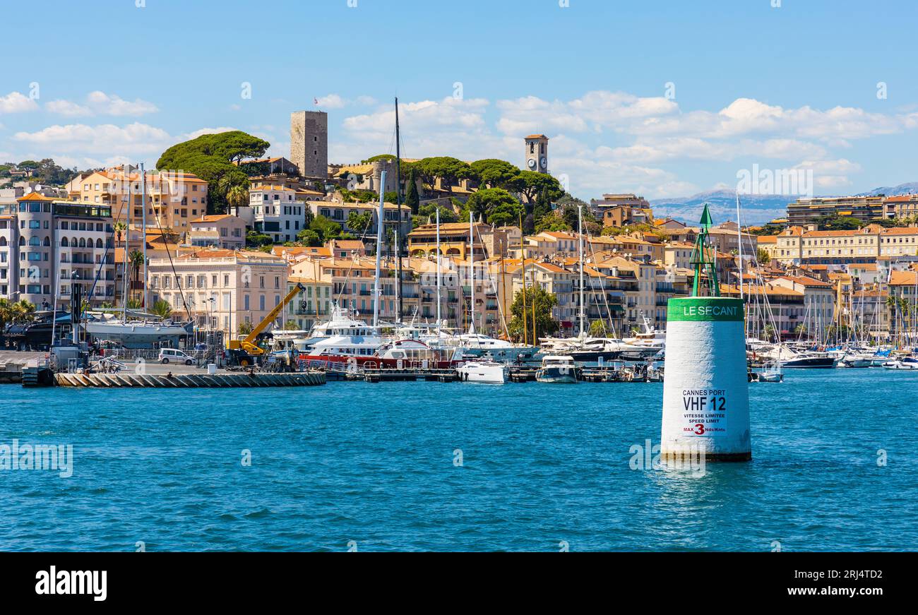 Cannes, France - July 31, 2022: Cannes seafront panorama with castle ...
