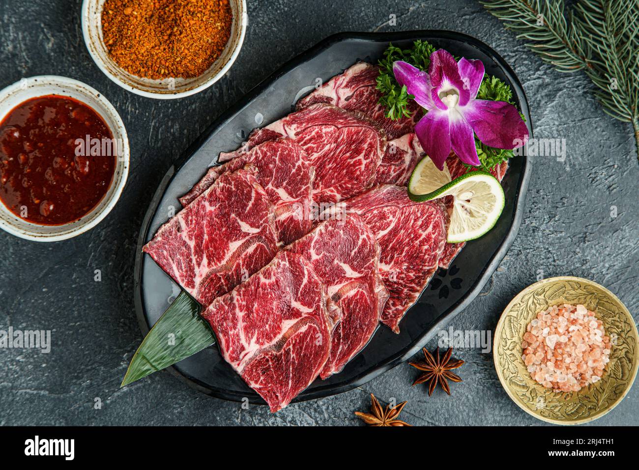 Premium Rare Slices sirloin Wagyu A5 beef Stock Photo - Alamy