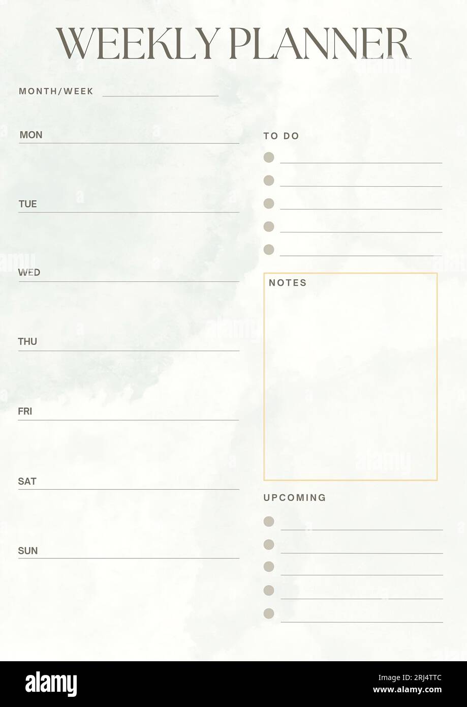 A weekly planner with days of the week and sections for notes and to-do ...