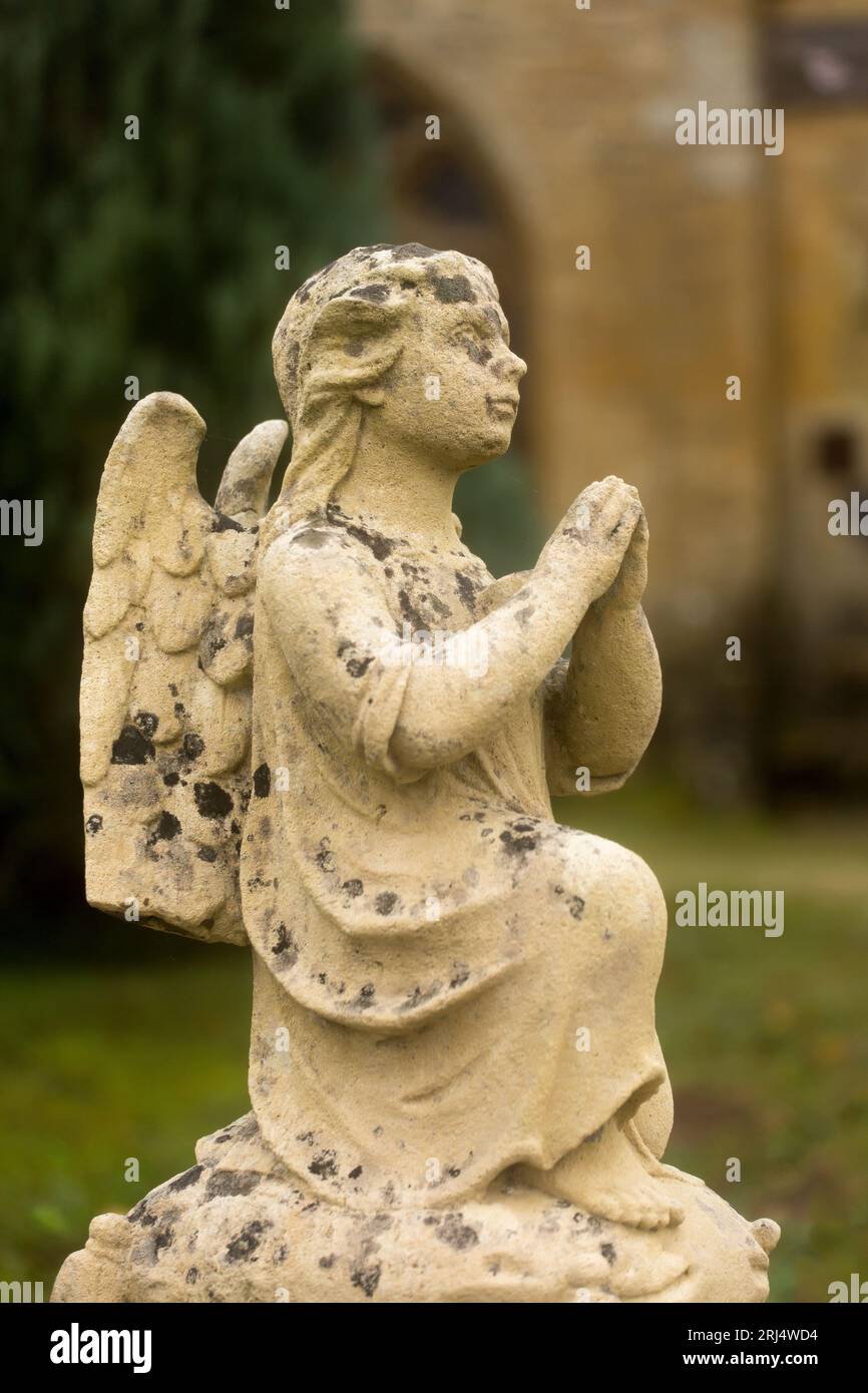 Lovely little stone angel in a medieval French graveyard Stock Photo ...